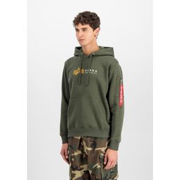 Hoodie Alpha Industries "Alpha Label Hoodie", Herren, Gr. L, gr&uuml;n (schwarz olive), Obermaterial: 80% Baumwolle, 20% Polyester, regular fit, Sweatshirts Hoodie