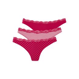 String Lascana, Damen, Gr. 32/34, rot (rot, gestreift, uni, gepunktet), Obermaterial: 95% Baumwolle, 5% Elasthan. Spitze: 87% Polyamid, 13% Elasthan, gepunktet, gestreift, unifarben, k&ouml;rpernah, Unterhosen String, aus elastischer Baumwolle mit zarter Spitze