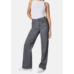 Weite Jeans PEAK TIME "Eklipsa", Damen, Gr. 26, L&auml;nge 32, photon grau, Jeans, Material: 88% Baumwolle, 6% Polyester, 4% Elastomultiester, 2% Elastan, weit lang, Jeans, Damen Wide Leg Jeans mit Logopr&auml;gung