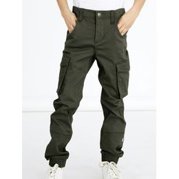 Cargohose name it "NKMRYAN CARGO R TWI PANT 2222-BA", M&auml;dchen, Gr. 116, N-Gr, rosin, Web, Obermaterial: 98% Baumwolle, 2% Elasthan, regular fit normal, Hosen Cargohose