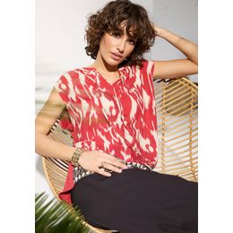 Shirtbluse Laura Scott, Damen, Gr. 34, rot, gemustert, Web, Obermaterial: 100% Viskose. R&uuml;ckenteil: 95% Viskose, 5% Elasthan, gemustert, figurbetont h&uuml;ftlang, V-Ausschnitt, angeschnitten, Blusen, gemustert mit Bord&uuml;ren-Print, Kurzarm, aus Viskose