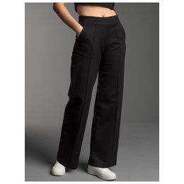 Jerseyhose TRIGEMA "TRIGEMA Freizeithose mit weitem Bein und hohem Bund", Damen, Gr. L, Normalgr&ouml;&szlig;en, schwarz, Sweatware, 70% Baumwolle, 30% Polyester, Basic, Hosen Jerseyhose