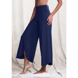 Culotte Lascana, Damen, Gr. 32/34, N-Gr, blau (marine), Obermaterial: 93% Polyester, 7% Elasthan, Basic, Hosen Culotte, mit gerundetem Beinsaum in weich flie&szlig;ender Qualit&auml;t