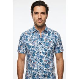 Kurzarmhemd OLYMP "LUXOR", Herren, Gr. 38, N-Gr, blau, Web, Obermaterial: 100% Baumwolle, figurumspielend normal, Hemden, Blume-Alloverpint, Businesshemd, modern fit