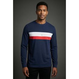 Langarmshirt DELMAO "Neue Kollektion", Herren, Gr. 3XL (64/66), dunkelblau, Single Jersey, Obermaterial: 100% Baumwolle, unifarben mit Farbeins&auml;tzen, schmal, Rundhals, angesetztes B&uuml;ndchen, Shirts Langarmshirt, schmale Passform, Langarm, mit Rundhalsausschnitt