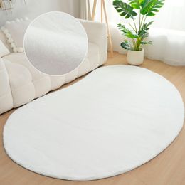 Hochflor-Teppich Bruno Banani "Rabbit 2 Bean, Kunstfell Teppich, Modern, besondere Form" Gr. 71, wei&szlig;, B:160cm H:25mm L:240cm, Kunstfaser, Teppiche, Kaninchenfell-Haptik, Microfaser, Wohnzimmer, Schlafzimmer, Esszimmer