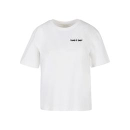 T-Shirt MISS TEE "Miss Tee Take It Easy Flowers Tee", Damen, Gr. L, wei&szlig;, 100% Baumwolle, bedruckt, normal, Rundhals, Shirts T-Shirt