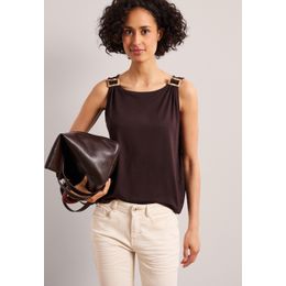 Shirttop Street One, Damen, Gr. 34, espresso braun, Stoff, 95% Viskose, 5% Elasthan, unifarben, regular fit normal, U-Boot-Ausschnitt, abgesteppt, Tops Shirttop, mit Flammgarn