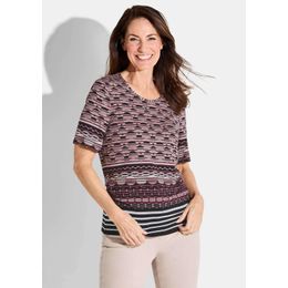 T-Shirt GOLDNER "Kurzgr&ouml;&szlig;e Halbarm Oberteil mit Streifen, Viskose", Damen, Gr. 20, rosa (altros&eacute;, schwarz, cremewei&szlig;, gemustert), Obermaterial: 95% Viskose CV. 5% Elasthan EL., normal, elastischer Saum, Shirts T-Shirt, Rundhalsausschnitt