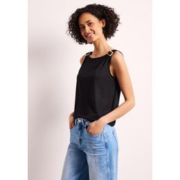 Shirttop Street One, Damen, Gr. 34, schwarz, Stoff, 95% Viskose, 5% Elasthan, unifarben, regular fit normal, U-Boot-Ausschnitt, abgesteppt, Tops Shirttop, mit Flammgarn