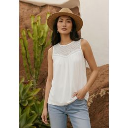 Spitzentop Tamaris, Damen, Gr. 36, wei&szlig;, Single Jersey, Obermaterial: 95% Viskose, 5% Elasthan, unifarben, ausgestellt h&uuml;ftlang, Rundhals, Tops Spitzentop, aus Viskose