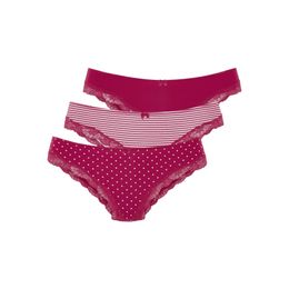 Brasilslip Lascana, Damen, Gr. 32/34, rot (rot, gestreift, uni, gepunktet), Obermaterial: 95% Baumwolle, 5% Elasthan. Spitze: 87% Polyamid, 13% Elasthan, gepunktet, gestreift, unifarben, k&ouml;rpernah, Unterhosen, aus elastischer Baumwolle mit zarter Spitze