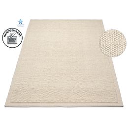 Wollteppich OTTO HOME "Wolly Rahmen, handgewebt, Wolle" Gr. 1, wei&szlig; (natur), B:60cm H:14mm L:90cm, Kunstfaser, Wolle, Teppiche, einfarbig, Teppich, Wohnzimmer, Schlafzimmer, Esszimmer