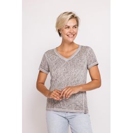 T-Shirt Zhrill "ZHSVANA", Damen, Gr. L, grau, Single Jersey, Obermaterial: 100% Polyester, regular fit taillenbedeckt, V-Ausschnitt, Shirts T-Shirt, Regular Fit, Kurzarm-Design, mit V-Ausschnitt