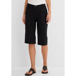 Longbermudas bonprix, Damen, Gr. 40, N-Gr, schwarz, Web, Obermaterial: 97% Baumwolle, 3% Elasthan, unifarben, regular fit kniebedeckend, Hosen, aus Baumwolle mit Elasthan, Regular Fit, mit Komfortbund