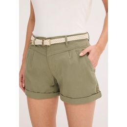 Shorts bonprix, Damen, Gr. 46, N-Gr, gr&uuml;n (oliv), Obermaterial: 98% Baumwolle, 2% Elasthan, regular fit, Hosen Shorts, aus Baumwolle und Elasthan, Regular Fit, mit umgeschlagenem Saum