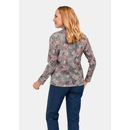 Rundhalspullover GOLDNER "Floraler Strickpullover mit Stehkragen", Damen, Gr. 42, rosa (ros&eacute;, gemustert), Obermaterial: 65% Polyester PES. 35% Viskose CV., eng, Pullover Rundhalspullover, hoher Baumwollanteil
