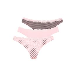 String Lascana, Damen, Gr. 40/42, rosa (rosa, uni, gepunktet, gestreift, gestreift), Obermaterial: 95% Baumwolle, 5% Elasthan. Spitze: 87% Polyamid, 13% Elasthan, gepunktet, gestreift, unifarben, k&ouml;rpernah, Unterhosen String, aus elastischer Baumwolle mit zarter Spitze