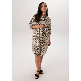 Hemdblusenkleid ANISTON PLUS, Damen, Gr. 44, N-Gr, beige, schwarz, braun, Web, Obermaterial: 55% Leinen, 45% Viskose, bedruckt, gemustert, l&auml;ssig geschnitten kniebedeckend, Krempel&auml;rmel, Kleider, aus sch&ouml;ner Leinen-Viskose-Qualit&auml;t