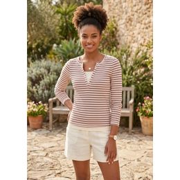 2-in-1-Shirt Kangaroos, Damen, Gr. 36/38, rosa, gestreift, Obermaterial: 100% Baumwolle, gestreift, sehr figurbetont, Rundhals, abgesteppt, Shirts 2-in-1 Shirt Shirt Rundhalsshirt Langarmshirt, Langarm, sehr figurbetont