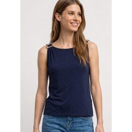Shirttop Street One, Damen, Gr. 40, shadowed navy, Stoff, 95% Viskose, 5% Elasthan, unifarben, regular fit normal, U-Boot-Ausschnitt, abgesteppt, Tops Shirttop, mit Flammgarn