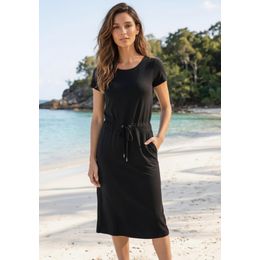 Sommerkleid Laura Scott "mit Bindeband aus softem und atmungsaktivem Jersey", Damen, Gr. 36, N-Gr, schwarz, Single Jersey, Obermaterial: 50% Baumwolle, 50% Modal, unifarben, 7/8-L&auml;nge, Kleider Sommerkleid, im Basic-Stil - in unifarben, gebl&uuml;mt oder gestreifter Optik