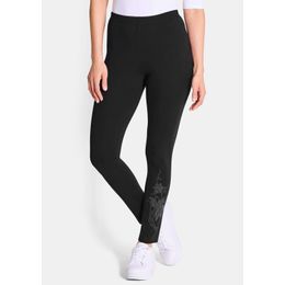 2-in-1-Hose GOLDNER "Kurzgr&ouml;&szlig;e Bequeme Baumwoll-Leggings, 2-St&uuml;ck", Damen, Gr. 20, K-Gr, schwarz, Obermaterial: 95% Baumwolle CO. 5% Elasthan EL., Hosen, Glitzermotiv