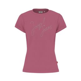 JOOP! T-Shirt JOOP "Tineta", Damen, Gr. XS, rosa (medium pink), Jersey, Obermaterial: 94% Baumwolle, 6% Elasthan, bedruckt, slim fit normal, Rundhals, Shirts T-Shirt, mit appliziertem Logo in Glitzeroptik