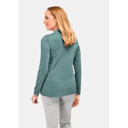 Rundhalspullover GOLDNER "Eleganter Ajourpullover mit Stehbund", Damen, Gr. 44, gr&uuml;n (graugr&uuml;n), Obermaterial: 100% Polyacryl PAN., eng, Pullover Rundhalspullover, aufwendiger Ajourstrick in Zopfoptik
