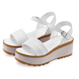 Sandalette Lascana "Riemchensandalette, Sandale, Sommerschuh, offener Schuh", Damen, Gr. 39, wei&szlig;, Obermaterial: 100% Schafsleder. Decksohle: 100% Lederimitat. Futter: 100% Synthetik. Laufsohle: 100% Synthetik, unifarben, Basic, Schuhe Sandalette, NEU aus Leder mit Keilabsatz