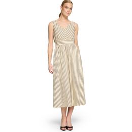 Druckkleid Zero "Damen mit Streifen", Damen, Gr. 34, Normalgr&ouml;&szlig;en, cream, braun, Obermaterial: 60% Viskose, 40% Baumwolle, A-Linie lang, V-Ausschnitt, Kleider Druckkleid, Material