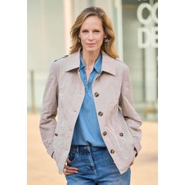 Blouson GOLDNER "&Uuml;bergangsjacke mit Crash-Optik", Damen, Gr. 38, beige (stein), Obermaterial: 55% Polyamid PA. 45% Polyester PES., figurumspielend, Jacken Blouson, Sattel mit bedruckten Konbtrastfutter