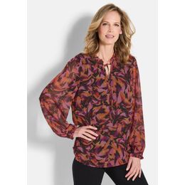 Schlupfbluse GOLDNER "Druckbluse mit R&uuml;schen", Damen, Gr. 42, rot (rot, gemustert), Obermaterial: 100% Polyester PES., Blusen Schlupfbluse, Bindeb&auml;ndchen