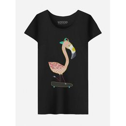 WOOOP Shirt "Flamingo Skater" in Schwarz - 54% | Gr&ouml;&szlig;e L | Damen-tops