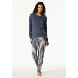 Schiesser Pyjama in Dunkelblau/ Creme - 53% | Gr&ouml;&szlig;e 44 | Damen-loungewear