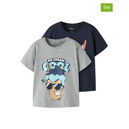 name it 2er-Set: Shirts "Vagno" in Grau/ Dunkelblau - 35% | Gr&ouml;&szlig;e 110 | Kinder-oberteile