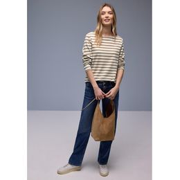 Street One Longsleeve in Taupe/ Beige/ Wei&szlig; - 43% | Gr&ouml;&szlig;e 34 | Damen-tops