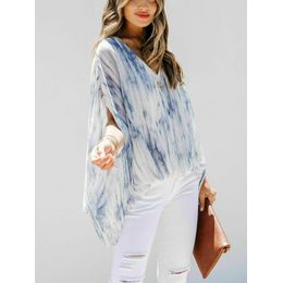 Milan Kiss Bluse in Wei&szlig;/ Blau - 62% | Gr&ouml;&szlig;e XL | Damen-blusen
