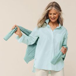 LANDS' END B&uuml;gelfreie, lange Baumwoll-Hemdbluse, Damen,  Gr&uuml;n, Baumwolle, by Lands' End