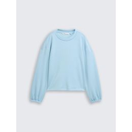 Tom Tailor Denim Damen Loose Fit Scuba Langarmshirt, blau, Uni, Gr. XS