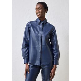 bonprix Leder-Hemd aus Lammnappa, blau, Gr.48, hochwertiges Premium Leder-Hemd aus Lammnappa, aus Nappaleder