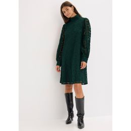 bonprix Minikleid aus Spitze, gr&uuml;n, Gr.36, Trendiges, hochgeschlossenes MInikleid aus Spitze mit langen &Auml;rmeln
