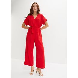 bonprix Kurzarm-Overall, rot, Gr.38, Eleganter Overall mit einem Ausschnitt in Wickeloptik