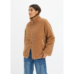 bonprix Gef&uuml;tterte Teddy-Fleece Jacke, braun, Gr.42, Oversized Teddy-Fleece Jacke mit seitlichen Eingrifftaschen
