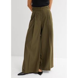 bonprix Hose mit Seitenschnallen aus Viskose-Mix, gr&uuml;n, Gr.44, Locker geschnittene Hose mit Bundfalten und B&uuml;gelfalte vorne und hinten. Dezente Seitentaschen und ein verstellbarer Riegel mit Metallschnalle an beiden Seiten des Bunds., aus Viskose