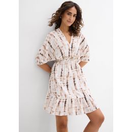 bonprix Kurzes Kleid aus flie&szlig;ender Viskose, braun, Gr.46, Kurzes Kleid aus flie&szlig;ender Viskose mit Batik-Muster und Bindedetail, aus Viskose
