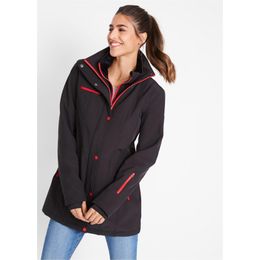 bonprix wasserabweisende Stretch-Softshell-Longjacke, schwarz, Gr.44, Ansprechende Softshell &Uuml;bergangsjacke mit Windschutz-Leiste, aus Softshell