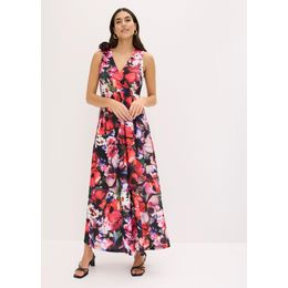 bonprix Abendkleid aus strukturiertem Crepe mit Blumen-Applikation, schwarz, Gr.52, Maxikleid aus strukturiertem Crepe mit Blumen-Applikation an der Schulter