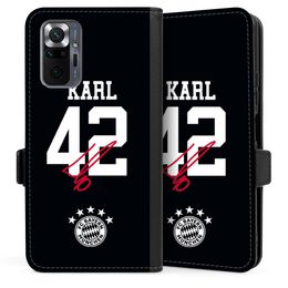DeinDesign Xiaomi Redmi Note 10 Pro Handy Klapph&uuml;lle Handyh&uuml;lle aus Kunst Leder schwarz Flip Case Merchandise Fc Bayern M&uuml;nchen Lennart Karl Sideflip mit langer 