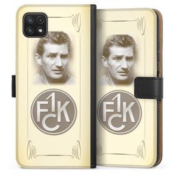 DeinDesign Galaxy A22 5G Handy Klapph&uuml;lle Handyh&uuml;lle aus Kunst Leder schwarz Flip Case Logo 1. Fc Kaiserslautern Fritz Walter Sideflip mit langer Lasche